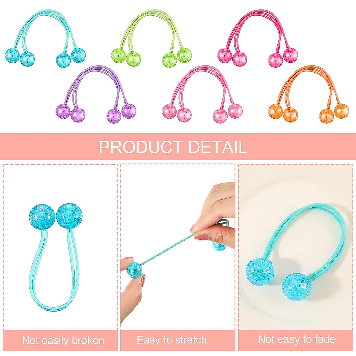 Juinte 6 Pairs Ball Hair Bands, 6 inches Acrylic Butterfly Ponytail Hair Bands, Hair Accessories for Girls Women Kids, Multicolor (12 Count)