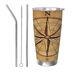 AYCZN Compass 20 OZ Tumbler Stainless Steel Travel Coffee Mug, Nautical Insulated Water Bottle with Lid and Straws Leakproof Thermal Cup