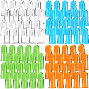 Nuogo 80 Packs Dog Toothbrush Soft Finger Brushes Pet Finger Toothbrush Easy Teeth Cleaning Dog Tooth Brush Oral Care Pet Dental Brush Pet Cleaning Finger Covers for Small Cats and Puppy