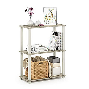 Furinno Turn-S-Tube 3-Tier Compact Multipurpose Shelf Display Rack with Square Tube, Sonoma Oak/White