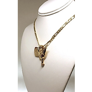 Gold Plated Chicken Rooster Pendant Necklace Figaro 26" 5mm Gallo Medalla Oro Laminado