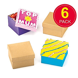 Baker Ross Box, for Kids to Paint, Decorate and Personalise for Arts and Crafts Activities (Pack of 6), 75mm x 75mm, Brown