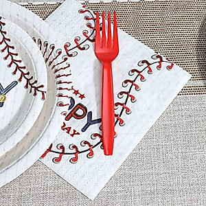 QIFU Baseball Birthday Decorations Tableware for 24 Guests Disposable Baseball Theme Paper Plates,Dessert Plates,Napkins and Forks Sets Baby Shower Decor Boys Girls Birthday Party Supplies