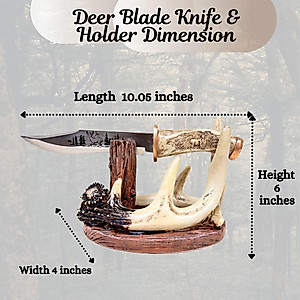 BestGiftEver Carved Handle Decorative Deer Buck Blade Knife with Faux Antler Display Stand Hunting Cabin Home decoration