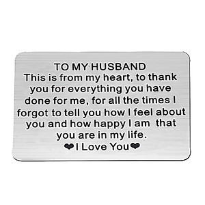 FUSTYLE Metal Wallet Card Insert Anniversar Gif for Husband Engraved Love Note Card You Are In My Life I Love You (silver)