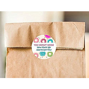 Donut Know How Much We Appreciate You Stickers,Donut Appreciation Stickers,1.5 Inch Teacher,Staff,or Employee Appreciation Thank You Sticker,Great for Envelope Seals and Gift Bags