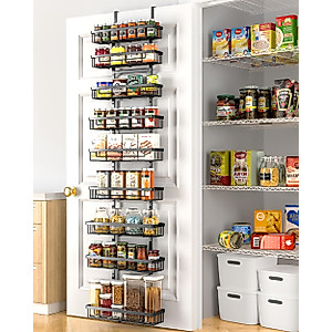 Moforoco 9-Tier Over The Door Pantry Organizer, Pantry Organization and Storage, Black Hanging Basket Wall Spice Rack Seasoning Shelves, Home & Kitchen