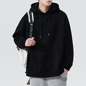 Maiyifu-GJ Men's Solid Loose Fit Pullover Hoodies Casual Athletic Hooded Sweatshirts Long Sleeve Hoodie with Kanga Pocket (Black,5X-Large)