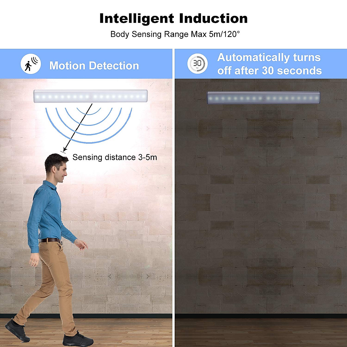 LEPOTEC 10 LED Under Cabinet Lights, Under Cabinet Light,Closet Lights Motion Sensor Light,USB Rechargeable Stick-on Stairs Step Light Bar, LED Night Light Magnetic Closet Lighting, (3 Pack)