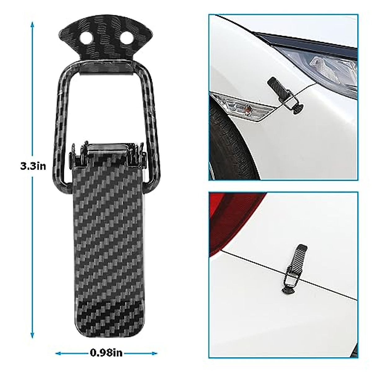 BESULEN Car Bumper Hook Lock Clips, 2 Pack Universal Toggle Clamp Quick Release Fasteners, Carbon Fiber Security Hook Lock Clips Accessories for Car Truck Bumper, Fender, Trunk, Hatch Lids (Small)