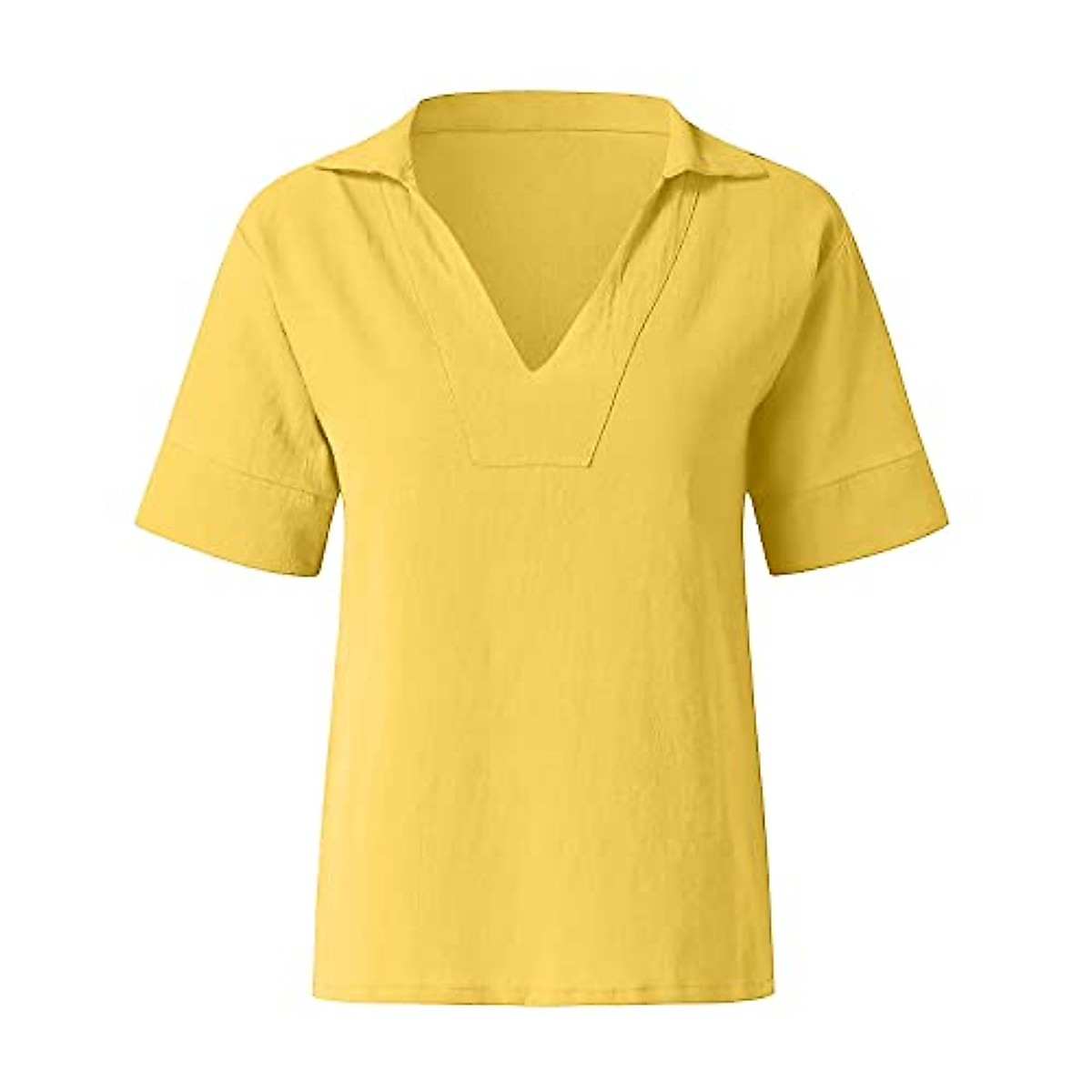 DASAYO Cute Shirts for Women Cotton Linen Tops for Women Loose Fit Casual Solid Color Elbow Sleeve Shirt Blouse Gauze Trendy Going Out V Tshirt Womens Tank Tops Dressy Casual