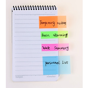 Mini Skater 2 Sheets Cute Neon Index Tabs Label Memo Paper Sticky Note for Page Marker, 5 Colors, 200PCS