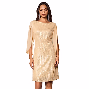2024 Women Party Sequin Dress Night Cocktail Formal Wedding Guest Dresses for Women Champagne Gold XXL