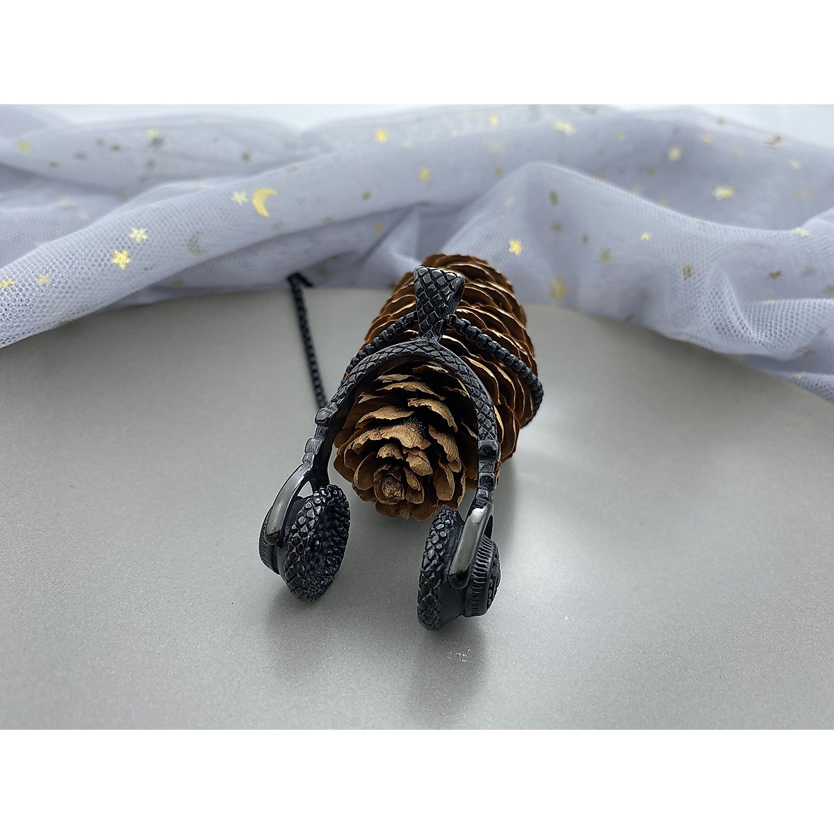 AKarrLili Black Headphones Hiphop Necklace Rock Music Pendant with 23in chain Jewelry