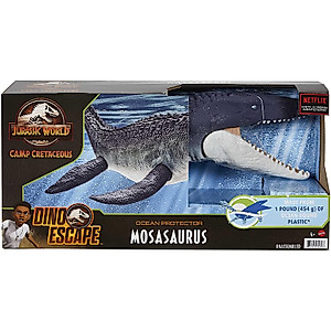 Mattel Jurassic World Dominion Ocean Protector Mosasaurus Dinosaur Action Figure from 1 Pound of Recycled Plastic, Movable Joints, Toy Gift with Physical and Digital Play