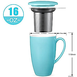 Cibeat Porcelain Tea Mug with Infuser and Lid,Teaware with Filter, Loose Leaf Tea Cup Steeper Maker, 16 OZ for Tea/Coffee/Milk/Women/Office/Home/Gift