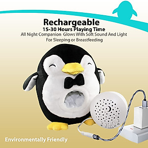 Baby Sleep Soother Penguin, White Noise Machine, Crib Toy with Cry Activated Sensor, Unique Baby Girl Gifts & Baby Boy Gifts, Woodland Baby Shower Gifts, Portable Sleep Aid Night Light