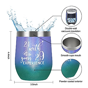 50th Birthday Gifts for Women - 50th Birthday Wine Tumbler for Women, 12oz Insulated Wine Tumbler with Lid and Straw, 50 Years Old Birthday Gifts for Anniversary Decorations (Glitter Violet Ombre)…