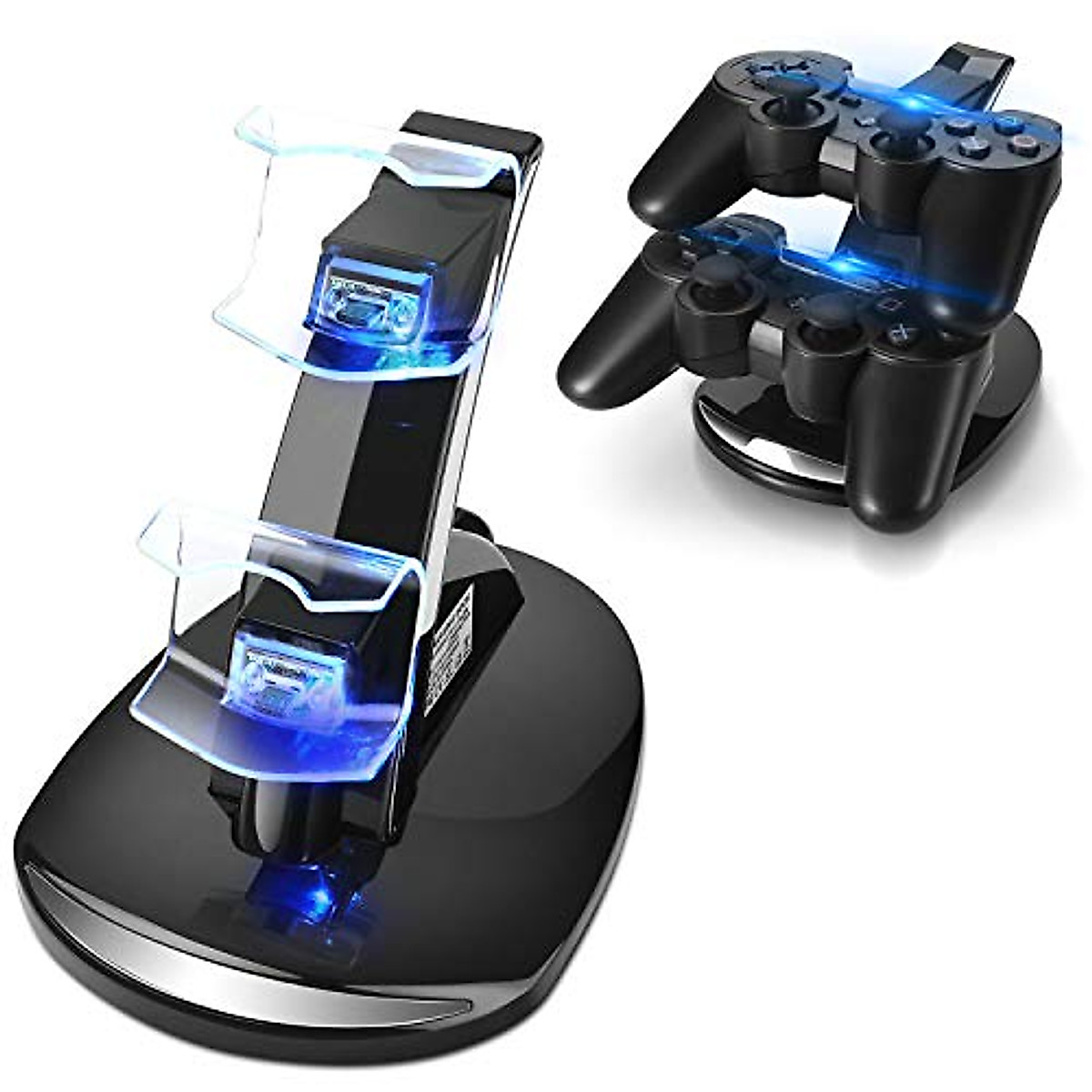 TNP PS3 Controller Charger Stand for Sony Playstation 3 Controller Dualshock 3 Charging, 2 Tier Docking Station Stand and 2 USB PS3 Cable Compatible Ports with LED Indicators, Slim Black