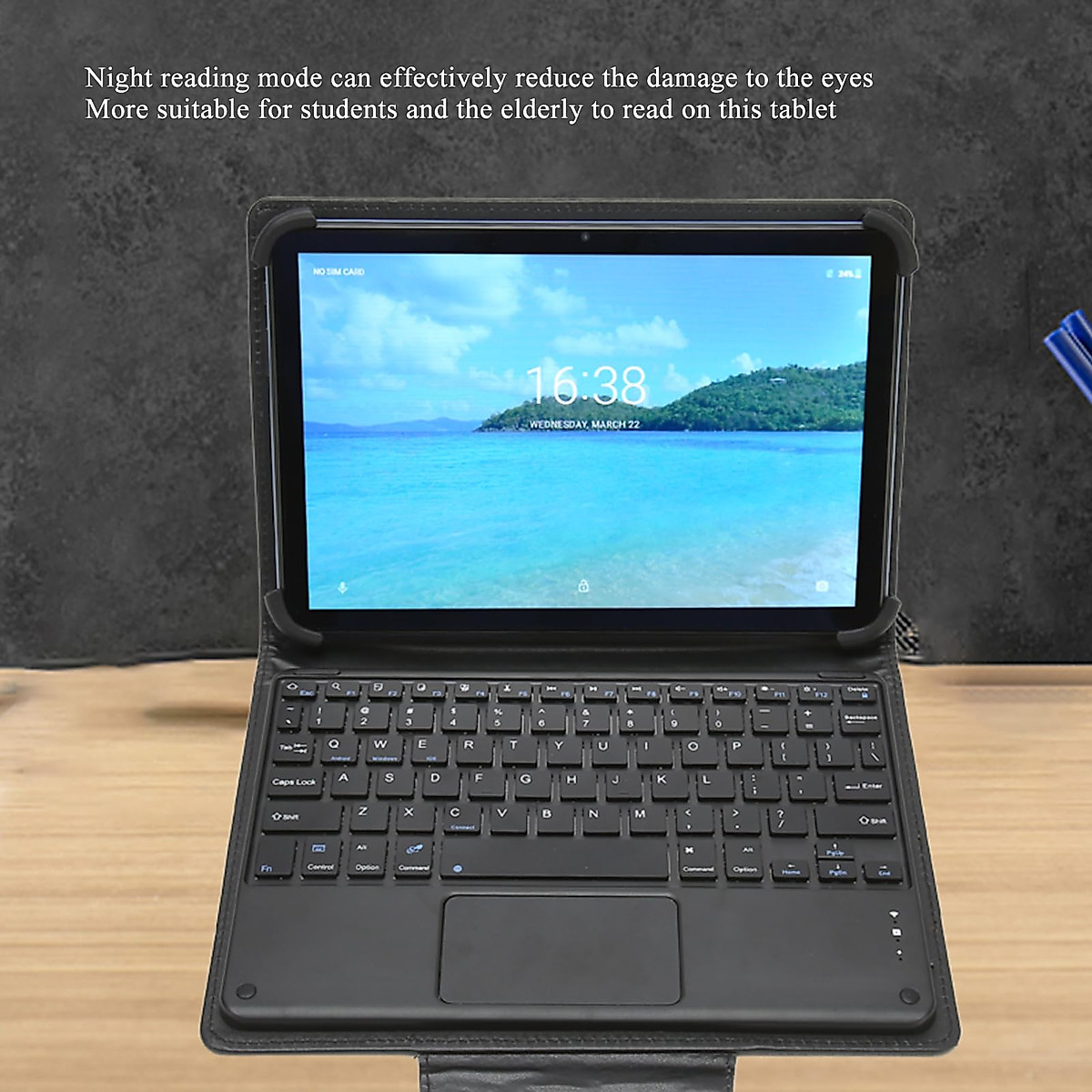 Honio 10.1 Inch Tablet, 5G WiFi 2 in 1 FHD Tablet 5.0 100-240V Blue 12 (US Plug)