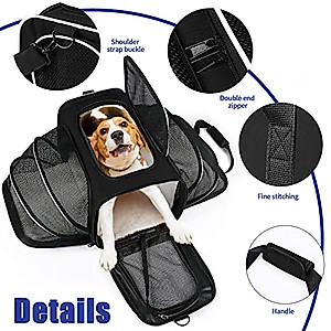 VKYSTAR Airline Approved Pet Carrier, Soft Sided Portable Pet Travel Carrier 2 Sides Expandable Cat Carrier with Removable Fleece Pad,Safety Leash and Shoulder Strap,Dog and Small Animal(Black)