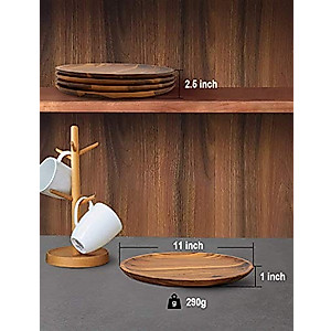 AIDEA Acacia Wood Dinner Plates, 11Inch Round Wood Plates Set of 4, Easy Cleaning & Lightweight for Dishes Snack, Dessert, Unbreakable Classic Plate