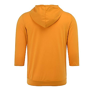 Sunggoko Pullover Seven Point Sleeve Hooded Men Splicing Button Pullover Sweatshirt Tops Blouse Yellow