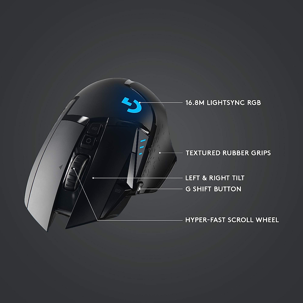 Logitech G502 Lightspeed Wireless Gaming Mouse with Hero 16K Sensor, PowerPlay Compatible, Tunable Weights and Lightsync RGB - Black (Renewed)