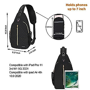 MOSISO Sling Backpack Small Hiking Daypack for Women Men, Rhombus Quilted Crossbody Sling Bag with Front Vertical Pocket & Removable Strap One Shoulder Chest Bag, Black