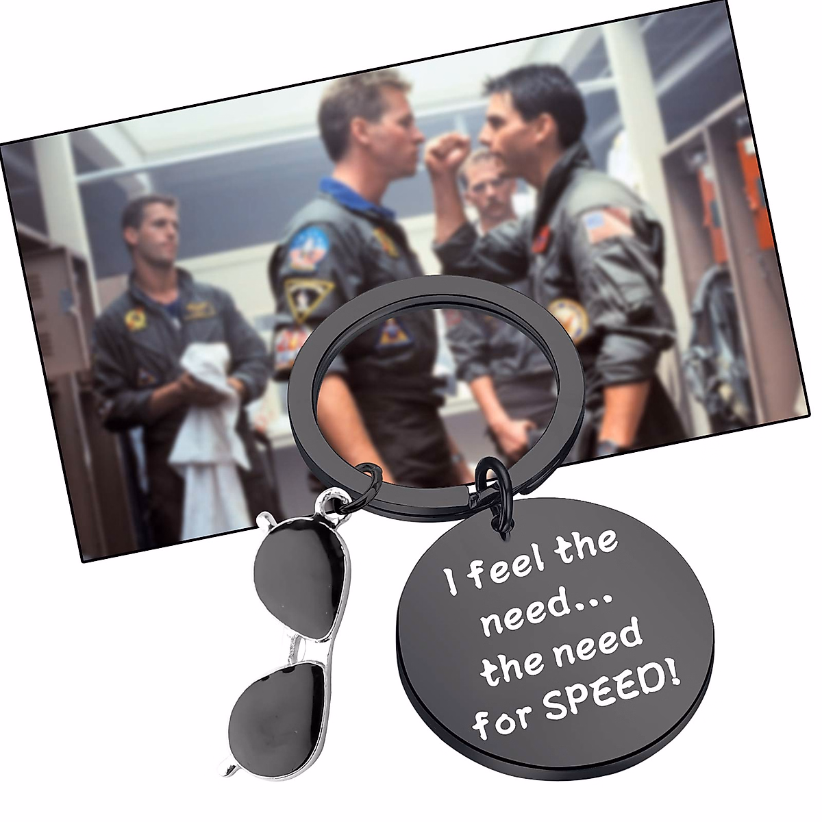 CENWA I Feel The Need The Need for Speed Aviator Glasses Charm Keychain Movie Gift for Fans（I Feel The black-K）