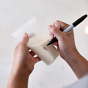 Zip Top Reusable 100% Platinum Silicone Breast Milk Storage, Made in the USA - Bag Set of 6 + Freezer Tray