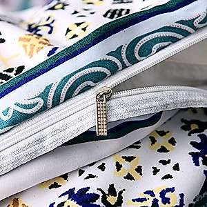 Ganfance 3Pcs Indian Style Geometry Duvet Cover Full Set, Hotel Quality Soft Bed Linen Farmhouse Comforter Cover with Zipper Closure,Blue Bedding Set Quilt Cover 78 X 90 inches & 2 Pillow Shams