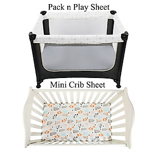 Tontukatu Pack n Play Sheet Stretchy Fitted Portable Mini Crib Sheets Set 3 Pack,Playard Sheets Convertible Playard Mattress Cover,Ultra Soft Jersey Material,Elephant Tiger,Fox & Grey