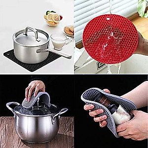 FELIBAY Silicone Trivet Flexible Pot Mats Non Slip Potholder Heat Resistant Kitchen Trivet Hot Pads, Multi Purpose Pot Holder Jar Opener Spoon Holder Oven Mitts (Black)