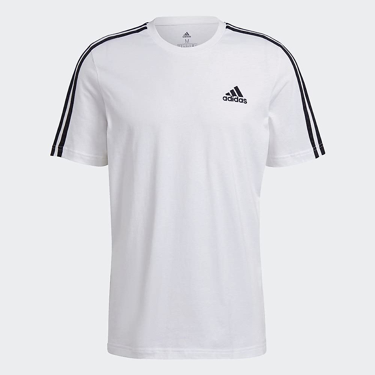 adidas Men's Essentials 3-stripes Tee, White/Black, Small
