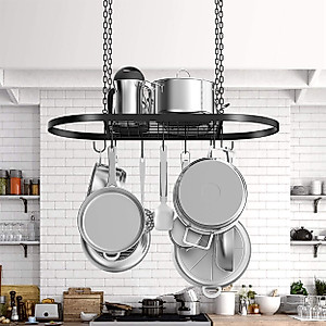 Kaptron Pot Rack Ceiling Mount Cookware Pan Rack Hanging Hanger Organizer Storage with 10 Pot Hooks - Multi-Purpose Organizer Holder for Home, Restaurant, Kitchen Cookware, Utensils, Household