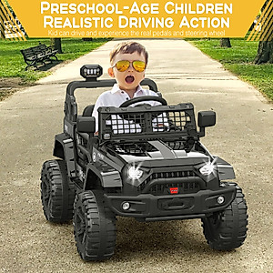 Ride on Truck Car 12V Kids Electric Vehicles with Remote Control Spring Suspension, LED Lights, Bluetooth, 2 Speeds