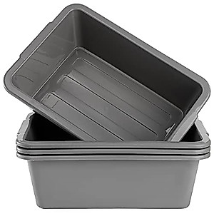 Dicunoy 4 Pack Plastic Bus Tubs, 8L Dish Tubs Food Service Tub, Kitchen Rectangle Wash Dish Basin Pans, Small Meat Lugs, Concrete Cement Mixing Tray, Commercial Tote Box for Home, RV, Camping