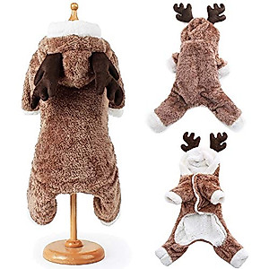 SYLALE Santa Elk Dog Costume Christmas Pet Hoodie Coat Clothes Dog Pet Clothing Winter Autumn Fit for Puppy Dog Teddy Chihuahua Yorkshire Poodle Maltese Puppy Pug