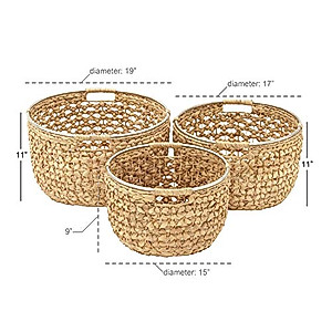Deco 79 Seagrass Handmade Storage Basket with Metal Handles, Set of 3 15", 17", 19"W, Light Brown