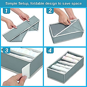 4-Pack Drawer Underwear Storage Organizer Set - Cooyokit Foldable Storage Divider For Closet, Cabinet Collapsible Storage Container For Storing Lingerie, Bras (A-C), Socks, Tie etc. (4 Pack, Grey)
