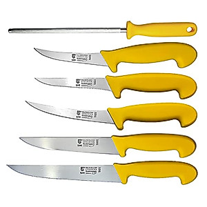 SMI - 6 Pcs Solingen Butcher Knife Set Professional Boning Knife Meat Knife Sharpening Steel Rod Sharp Kitchen Knives Solingen Knife - Made In Germany