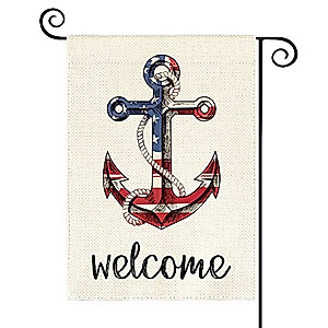 AVOIN colorlife Welcome American Stars and Stripes Anchor Garden Flag Double Sided Outside, Patriotic 4th of July Memorial Day Independence Day Flag Yard Outdoor Decoration 12 x 18 Inch