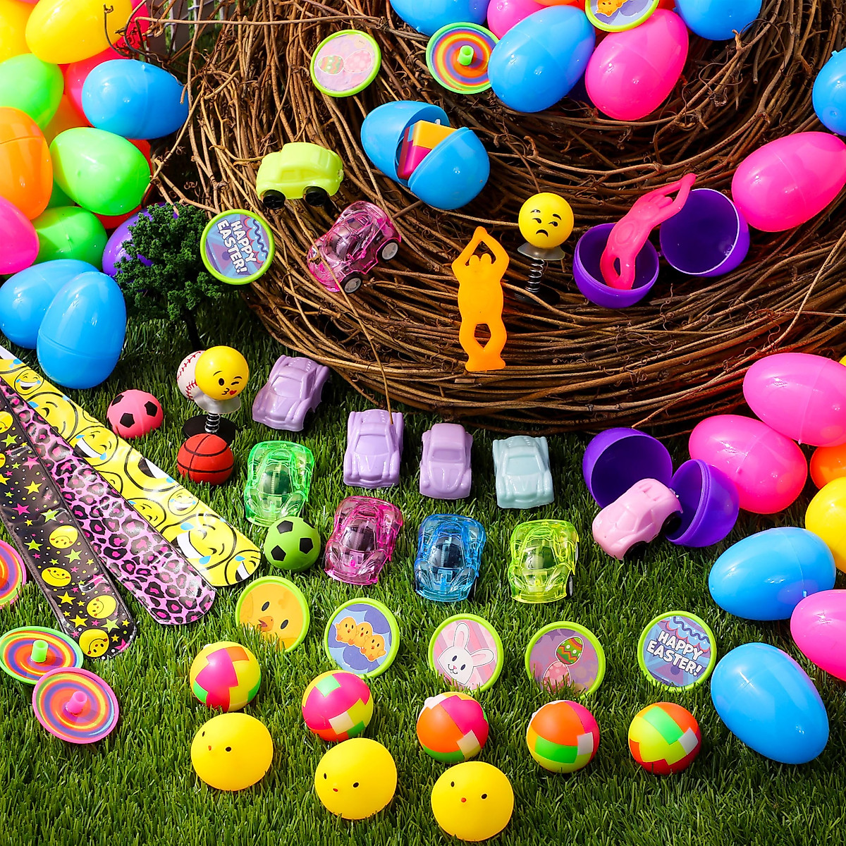 JOYIN 144 PCS Prefilled Easter Eggs with Assorted Toys for Easter Egg Hunt, Party Favors, Basket Stuffers, Classroom Prize Supplies