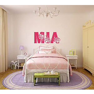 Rose Custom Name Vinyl Wall Decal Sticker Art for Girls, Flower Theme Bedroom and Nursery Room Home Decor for Kids