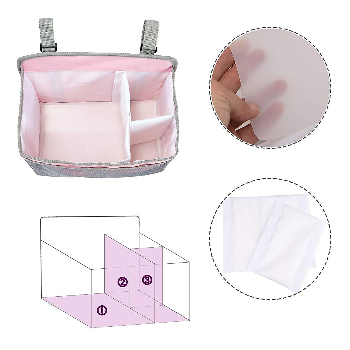 Baby Diaper Caddy Bag Stacker Organize - Nursery Storage Bin for Diapers, Wipes & Toys - Protable Diaper Organizer for Crib Wall (Pink)