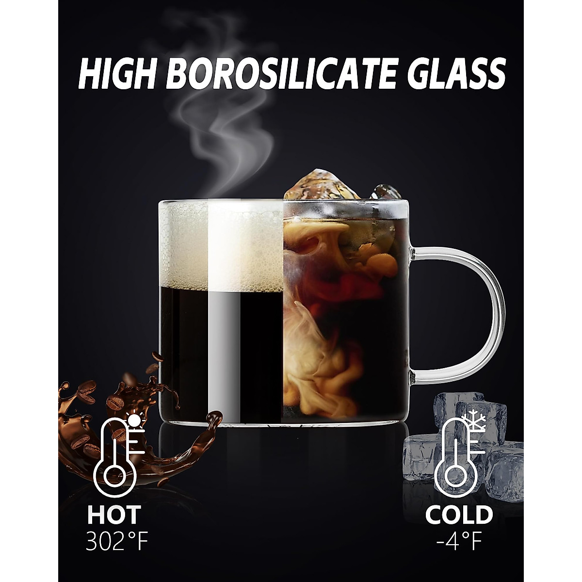 BOILMERIT Espresso Cups Set of 4, 5 oz Small Espresso Shot Glasses with Handle, Clear Espresso Coffee Mugs, Glass Demitasse Cups for Double Espresso or Tea, Coffee Machine, Espresso Accessories