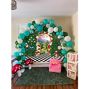 Wonderland Backdrop for Photography Wonderland Tea Party Decorations 8x6FT Fairy Tale Castle Rabbit Green Leaf Birthday Background for Kids Baby Shower Newborn Portrait Photo Props