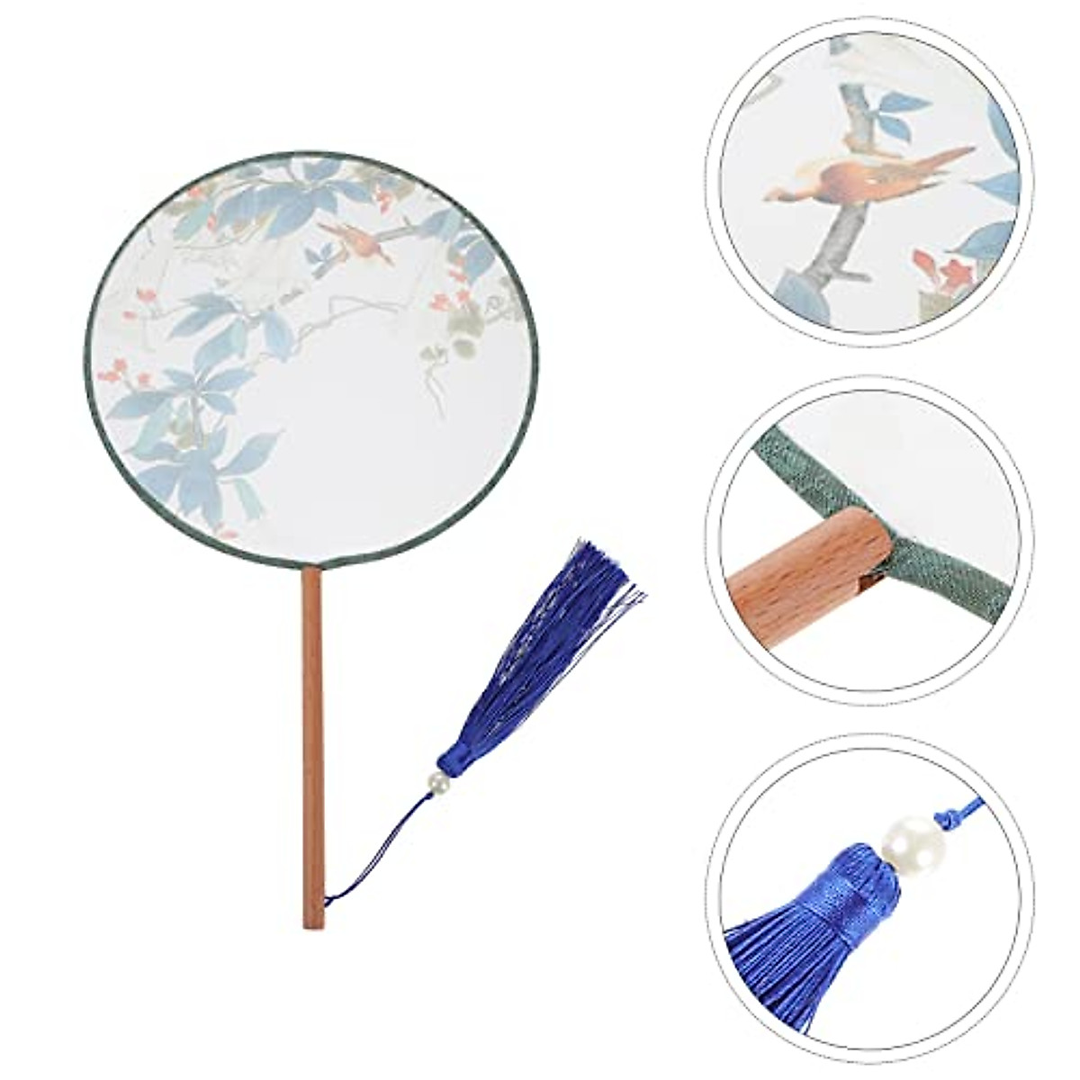 RAZZUM Chinese Fan Embroidery Wedding Fans Chinese Traditional Fruit Hand Fans for Women Hand Circular Fan Fan (Color : Blue, Size : 36X21CM)