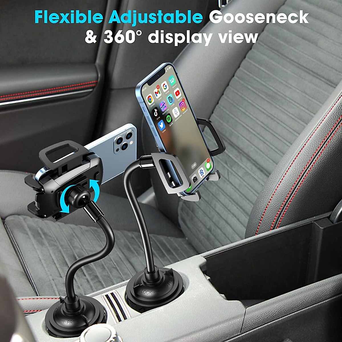 USBERG Cup Holder Phone Mount for Car,Cell Phone Holder Car, Universal Adjustable Gooseneck Cup Phone Holder for Car Truck,Compatible with iPhone,Samsung,LG & All Cell Phones …